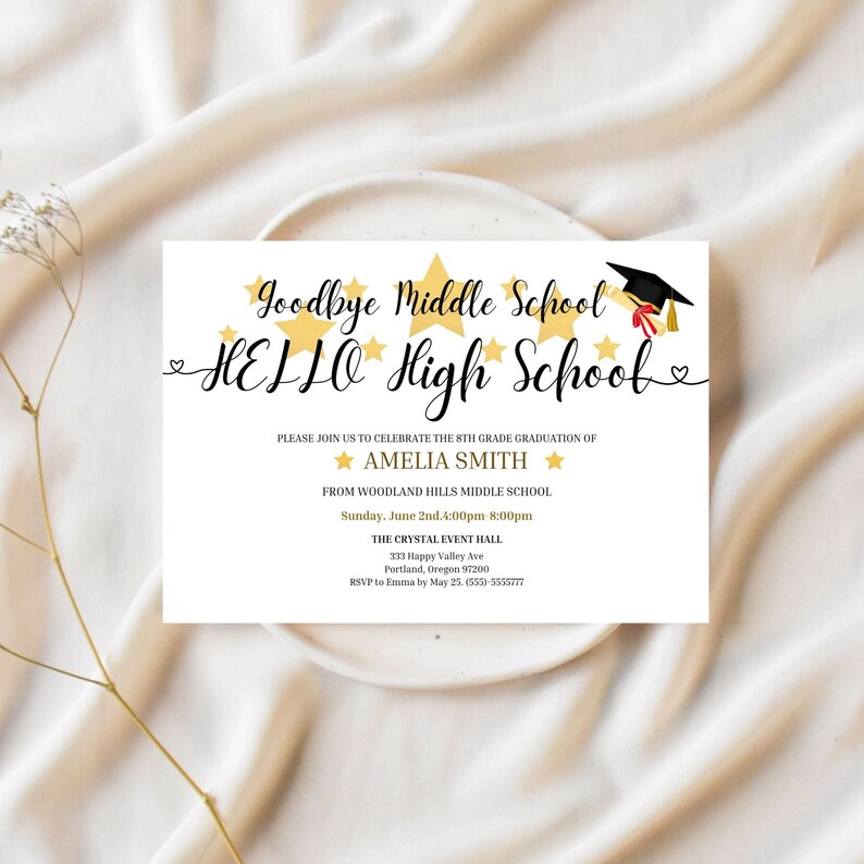 8th Grade Grad Middle School Graduation Invitation Goodbye Middle ...