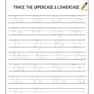 Printable Trace the Alphabet Worksheets A-Z Uppercase Lowercase Letters ...