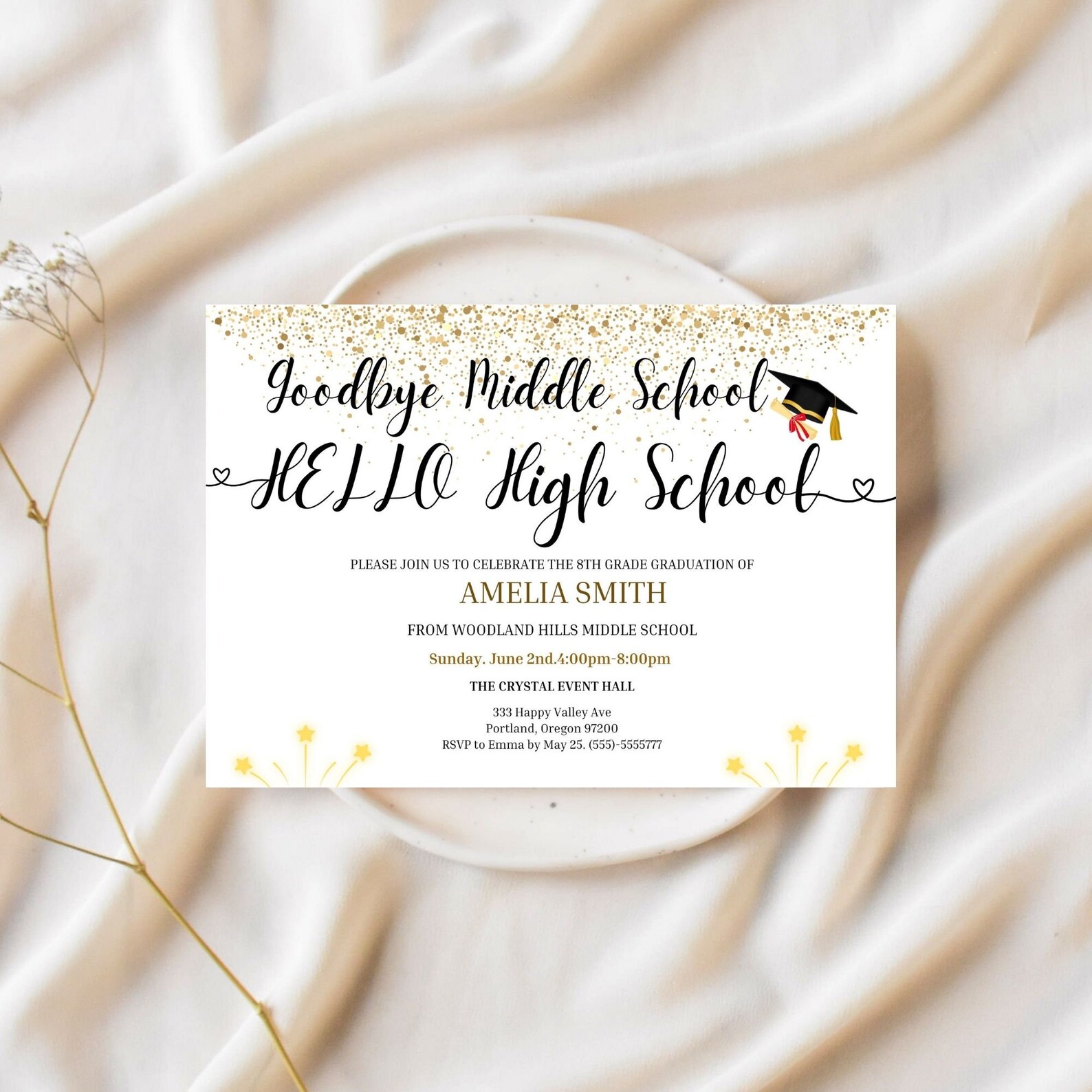 8th Grade Grad Middle School Graduation Invitation Goodbye Middle ...