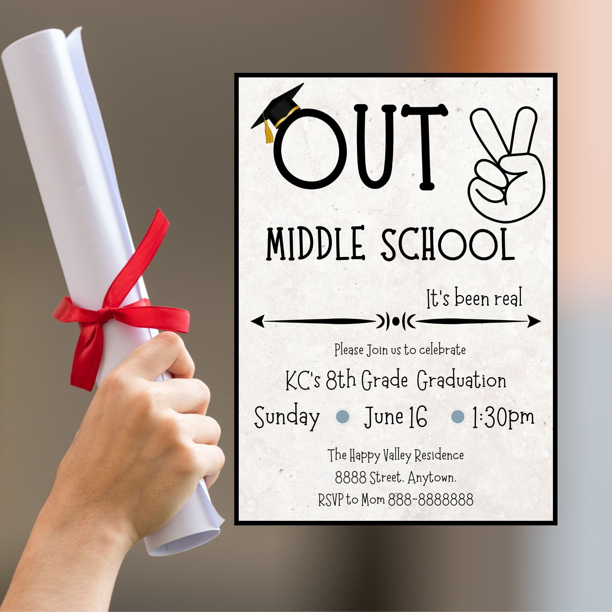 Middle School Graduation Invitation | End of the School | Editable ...