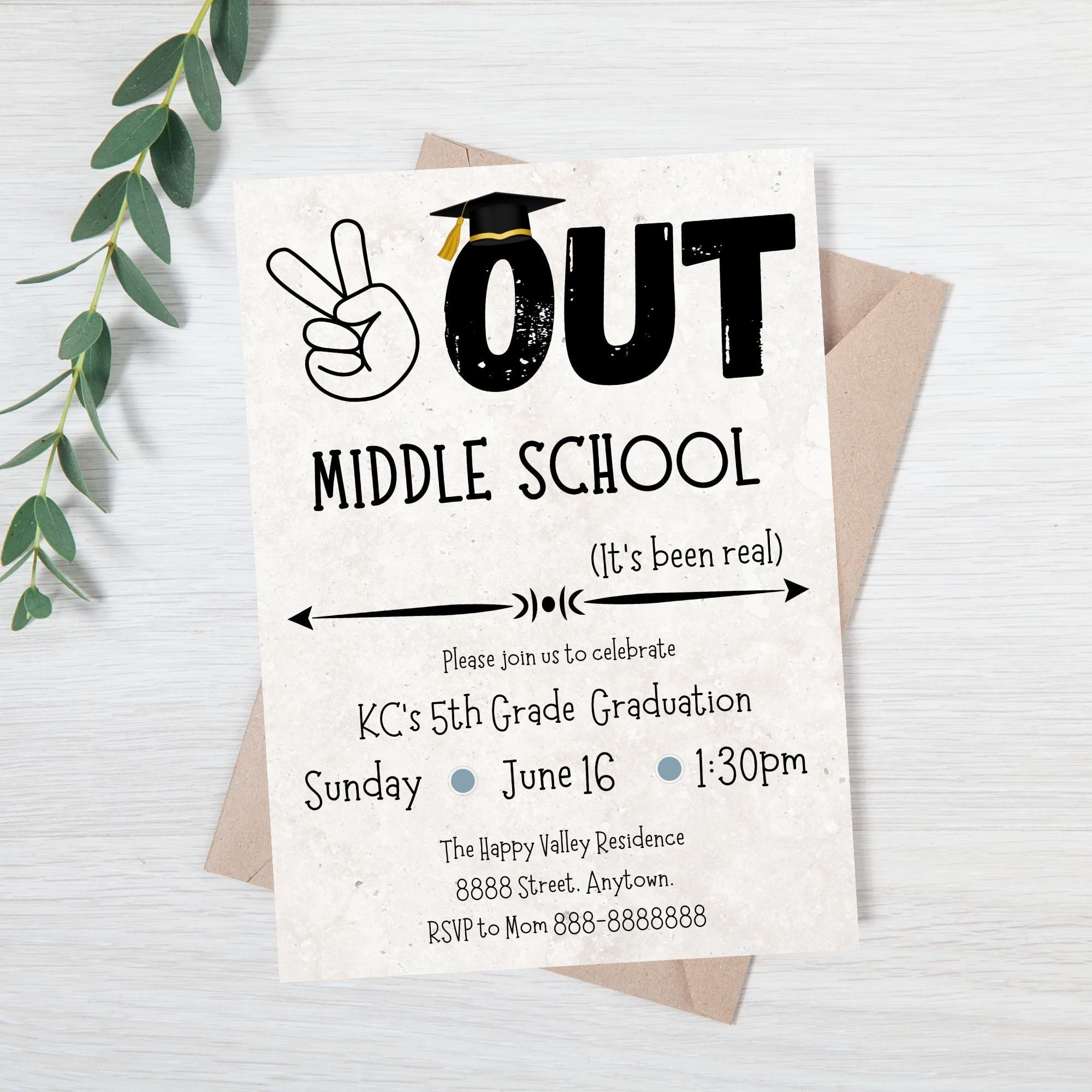 Middle School Graduation Invitation | End of the School | Editable ...