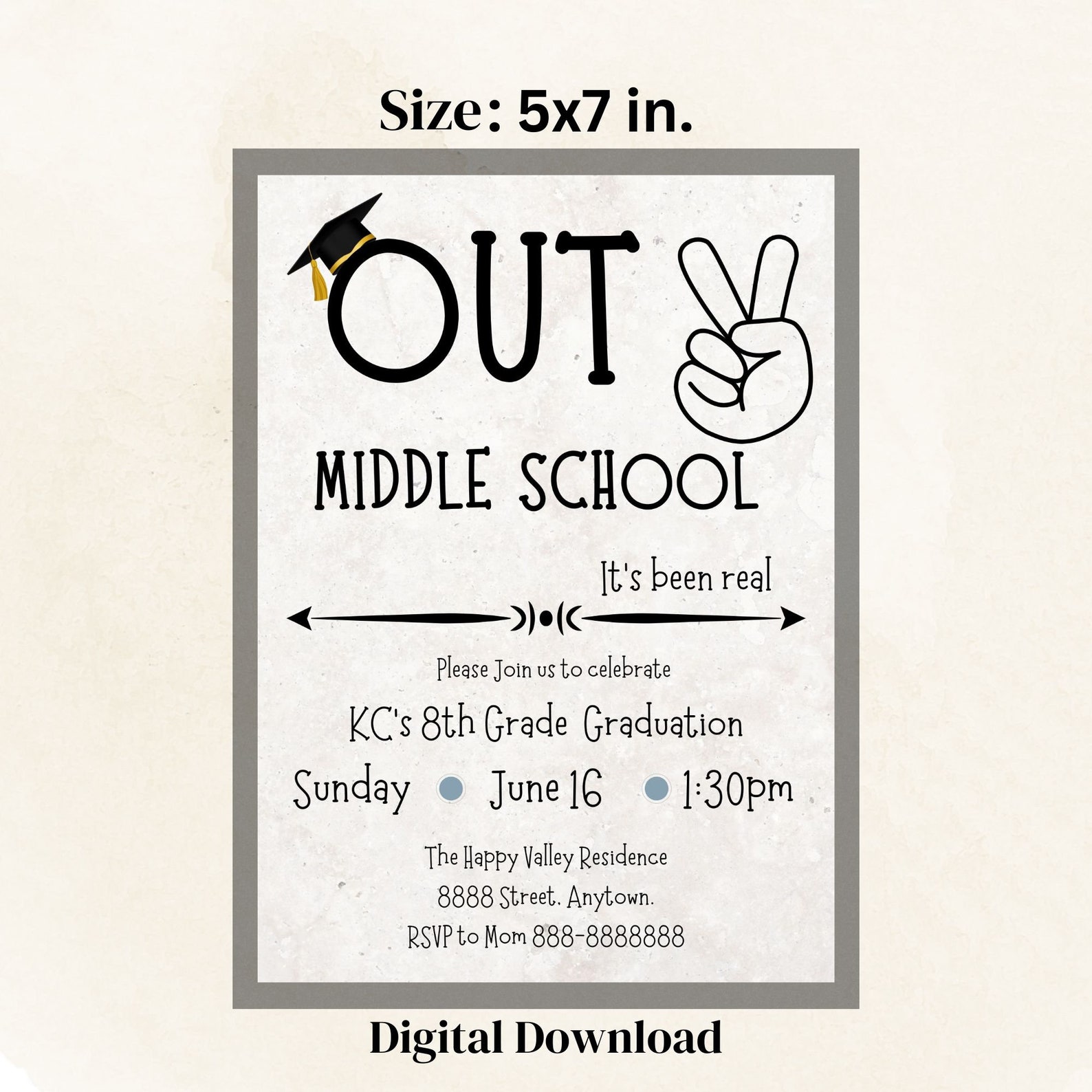 Middle School Graduation Invitation | End of the School | Editable ...