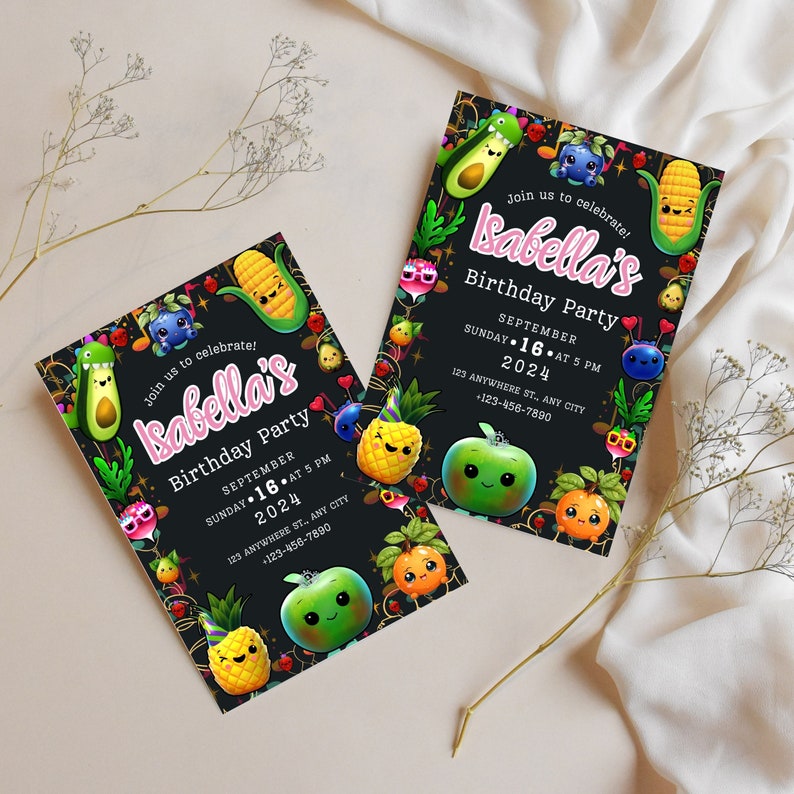 Hey Bear Sensory Invitation Dancing Fruit Party Kids Birthday Invite ...