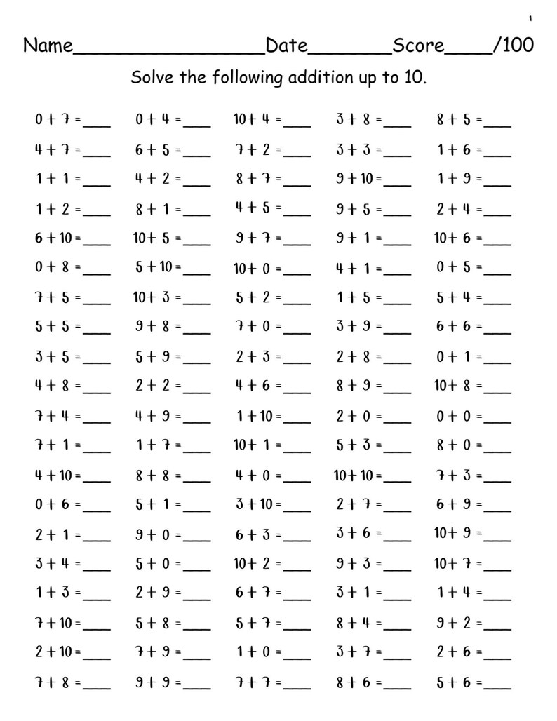 20 Printable Math Addition Worksheets for Kindergarten - Fill in the ...