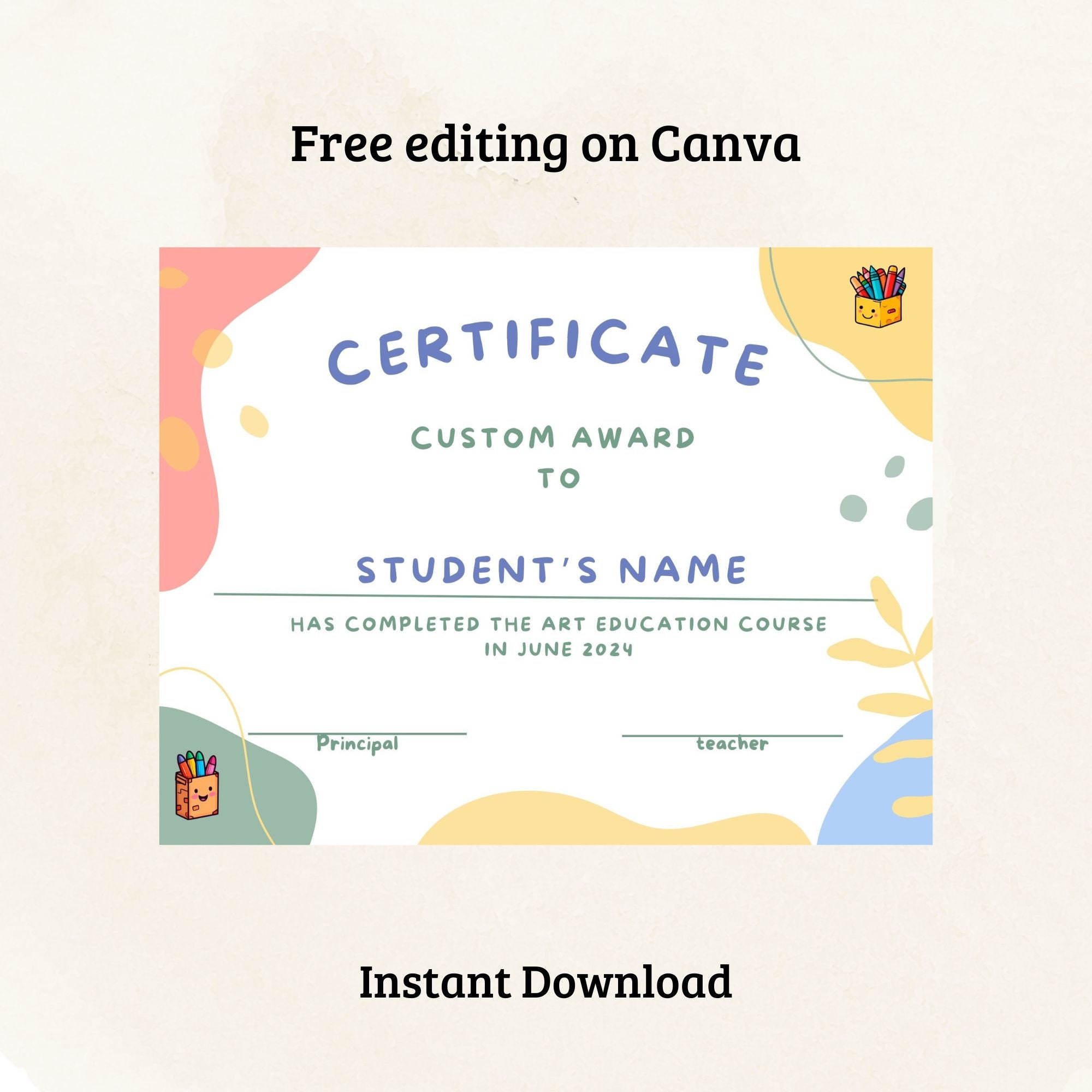 Custom Award Certificate Canva Template Editable Digital Classroom ...