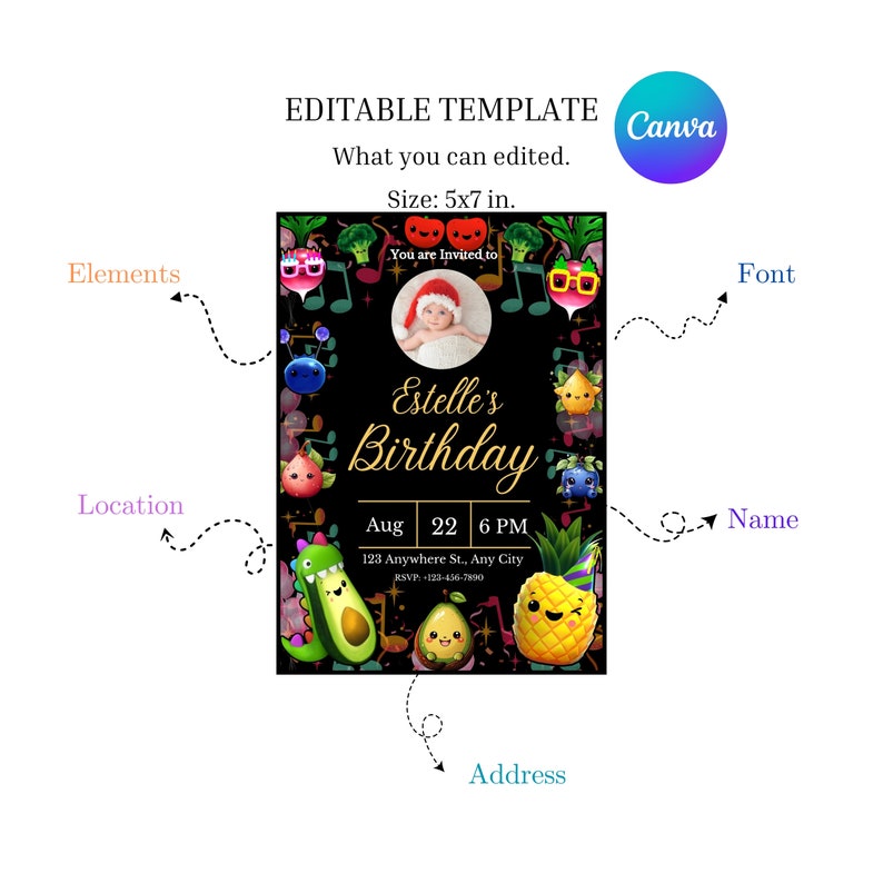 Hey Bear Sensory Invitation With Photo Insert Dancing Fruit Party Kids ...