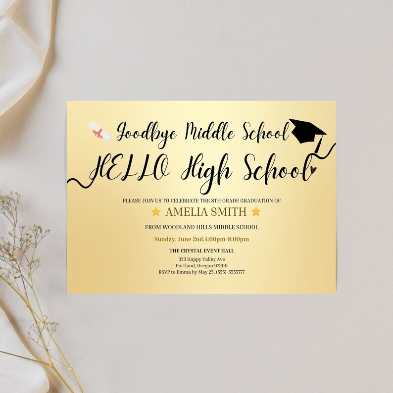 8th Grade Grad Middle School Graduation Invitation Goodbye Middle ...