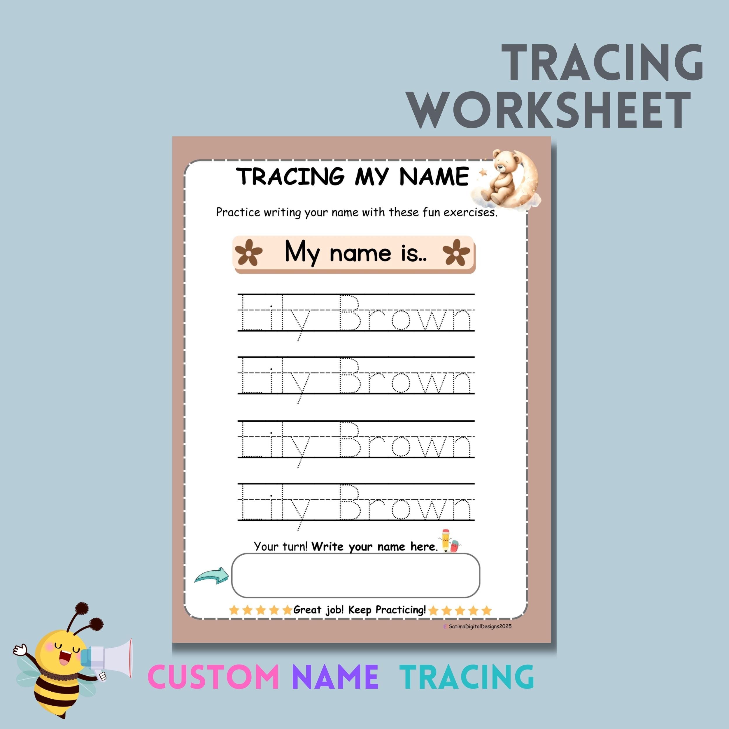 Name Tracing Custom Worksheet, Personalized Name Worksheet, Pre-custom ...
