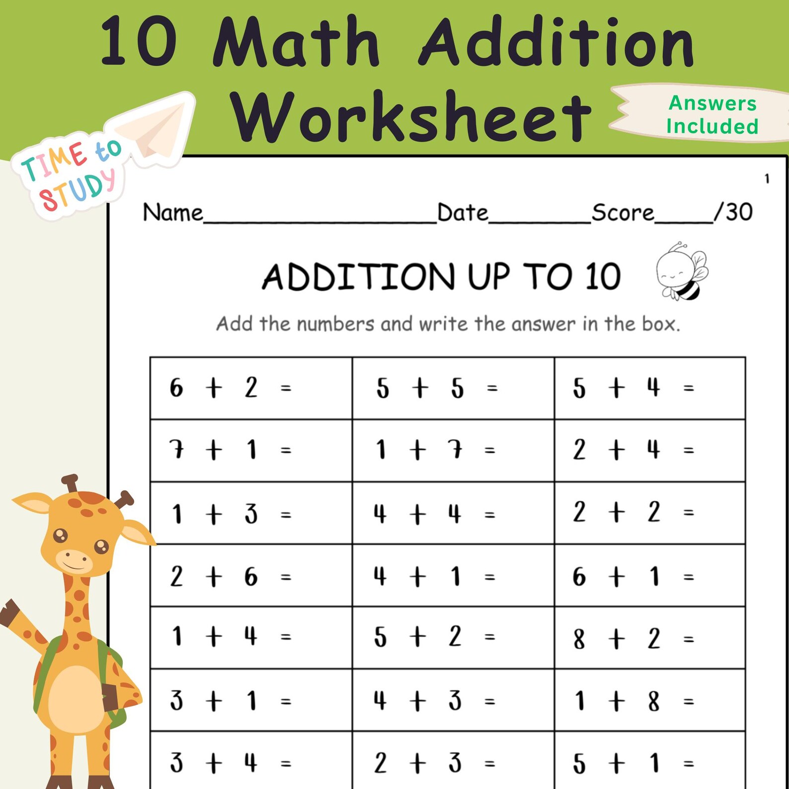 10 Printable Math Addition Worksheets-fill in the Blanks-single Digit ...