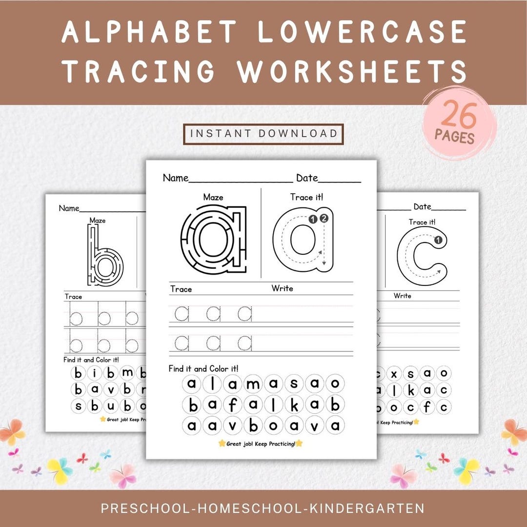 Printable Trace the Alphabet Worksheets A-Z Lowercase Letters ...