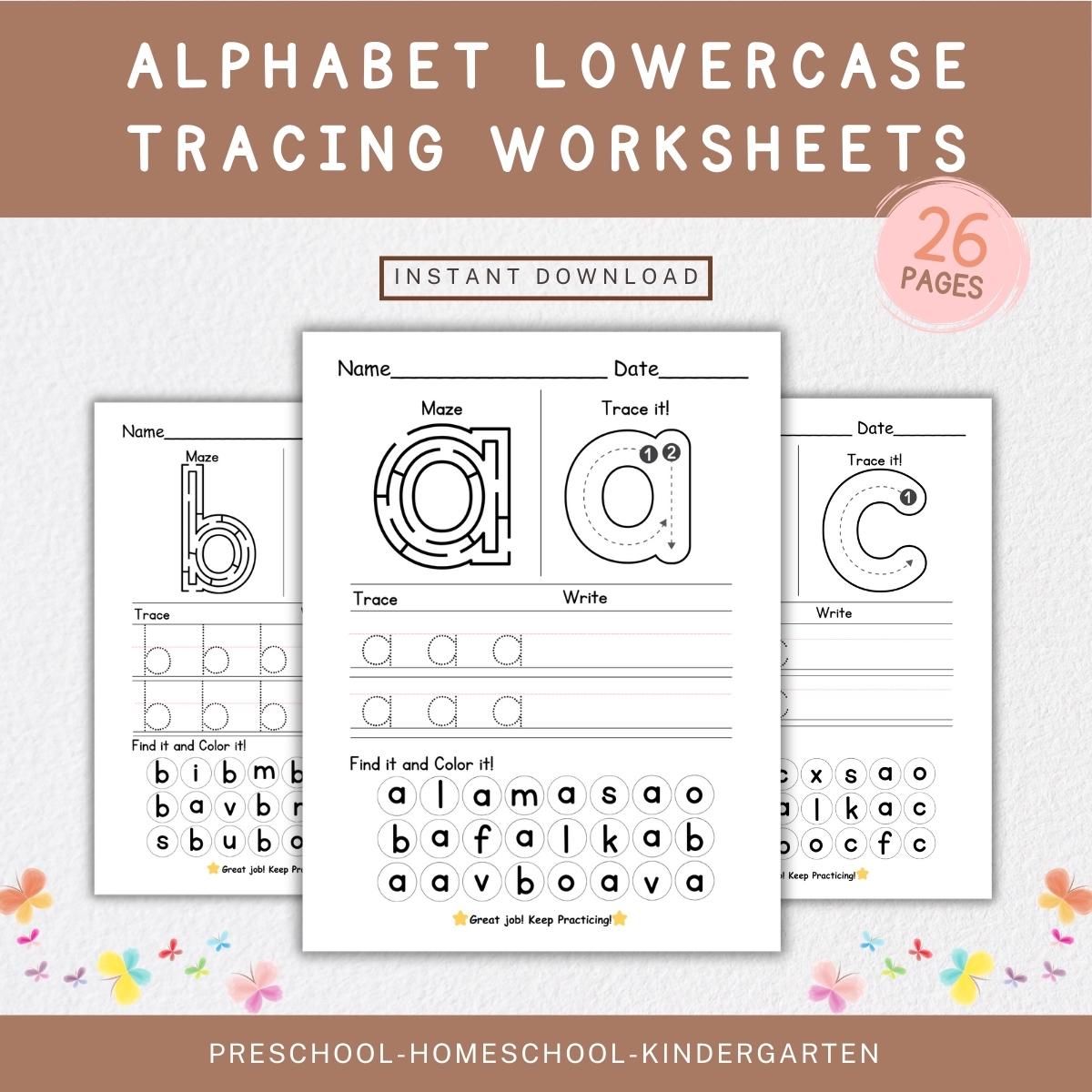 Printable Trace the Alphabet Worksheets A-Z Lowercase Letters ...