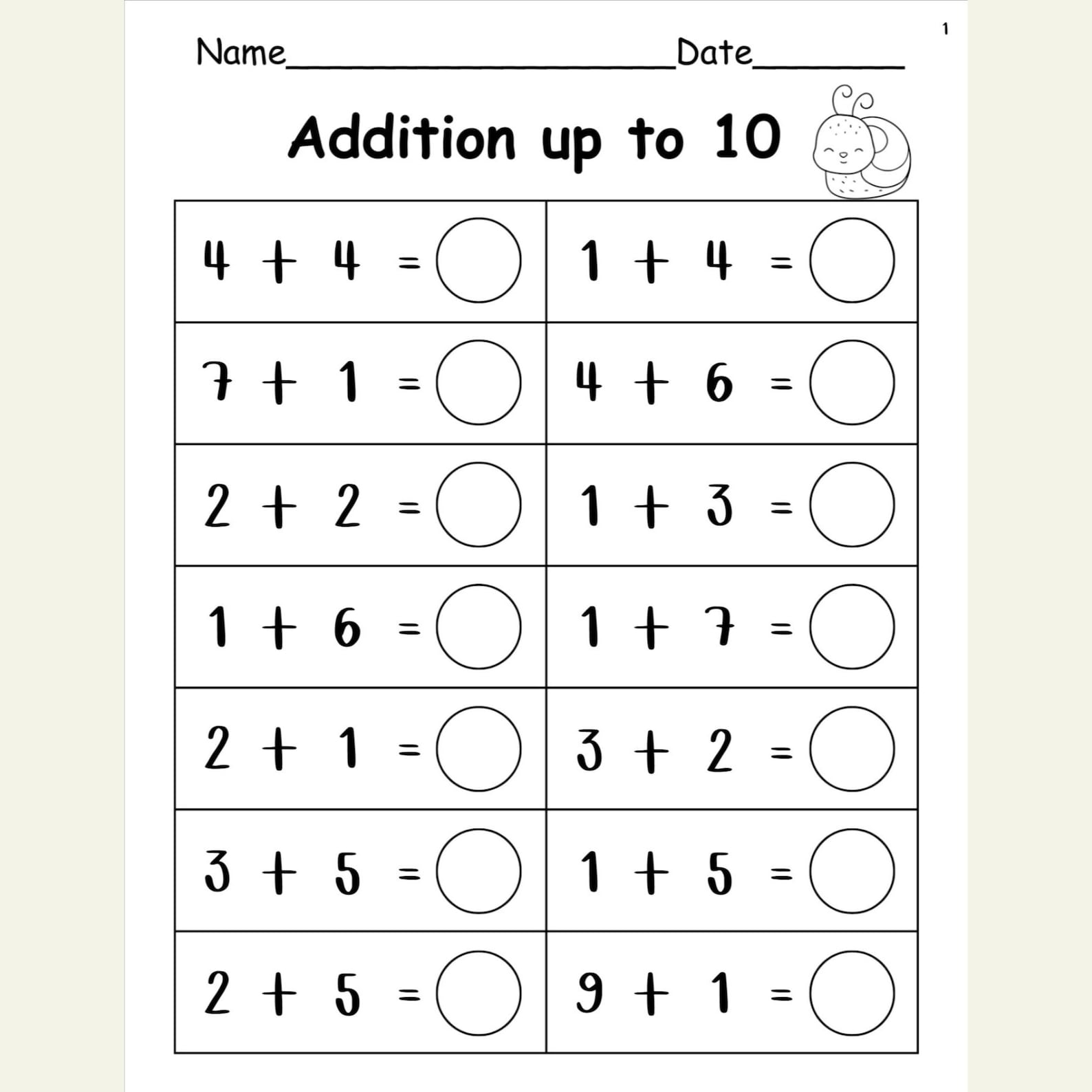 10 Printable Math Addition Worksheets-fill in the Blanks-single Digit ...