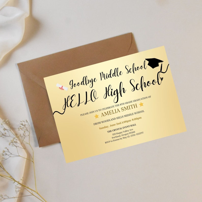 8th Grade Grad Middle School Graduation Invitation Goodbye Middle ...