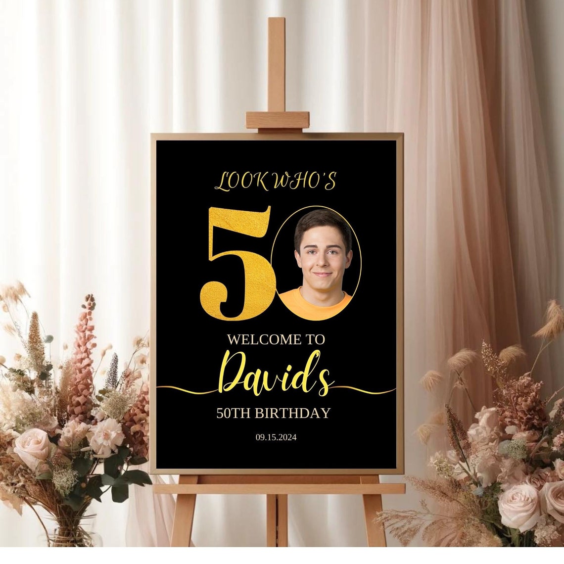 Look Who's 50th Poster With Photo 50th Welcome Sign Modern 50th Welcome ...