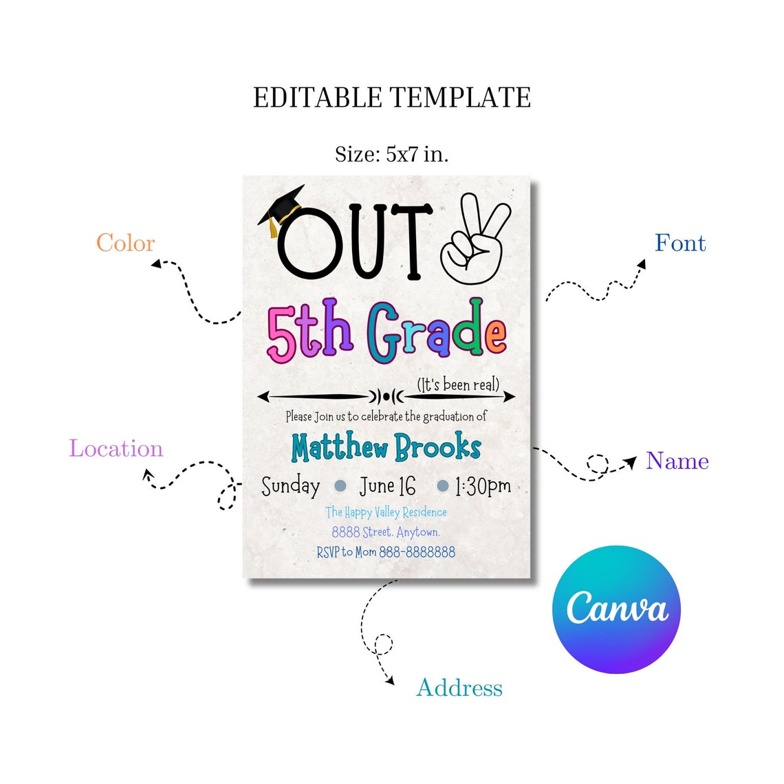 Middle School Graduation Invitation End of the School Editable Party ...