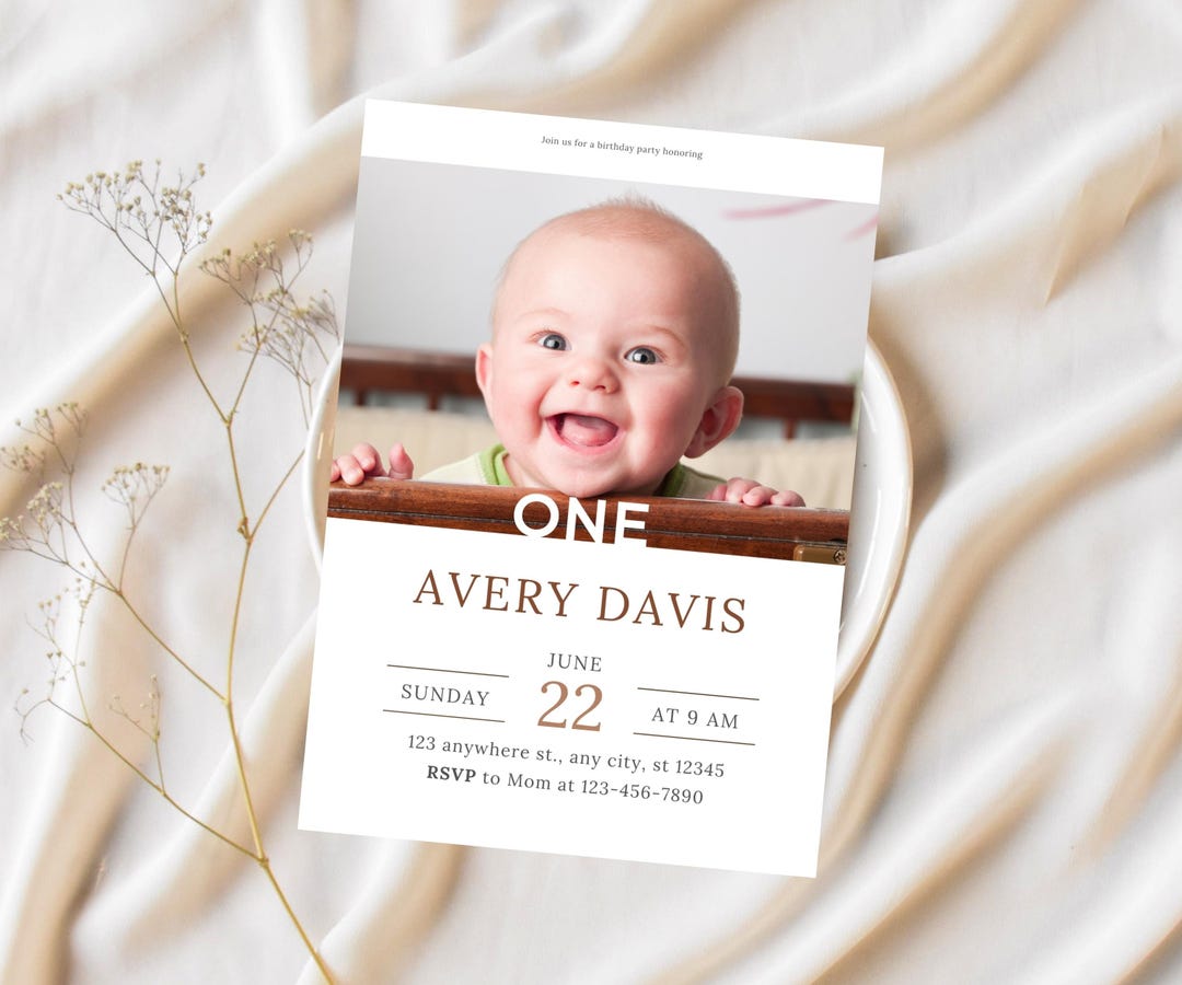 Editable First Birthday Invitation, Minimal First Birthday Invite ...