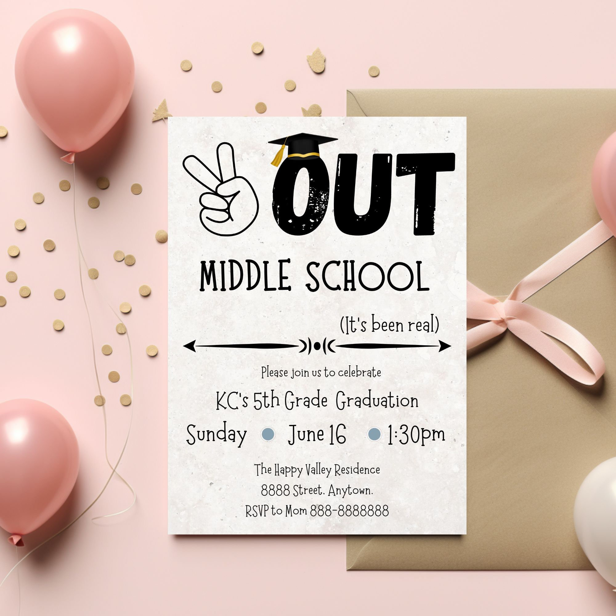Middle School Graduation Invitation | End of the School | Editable ...