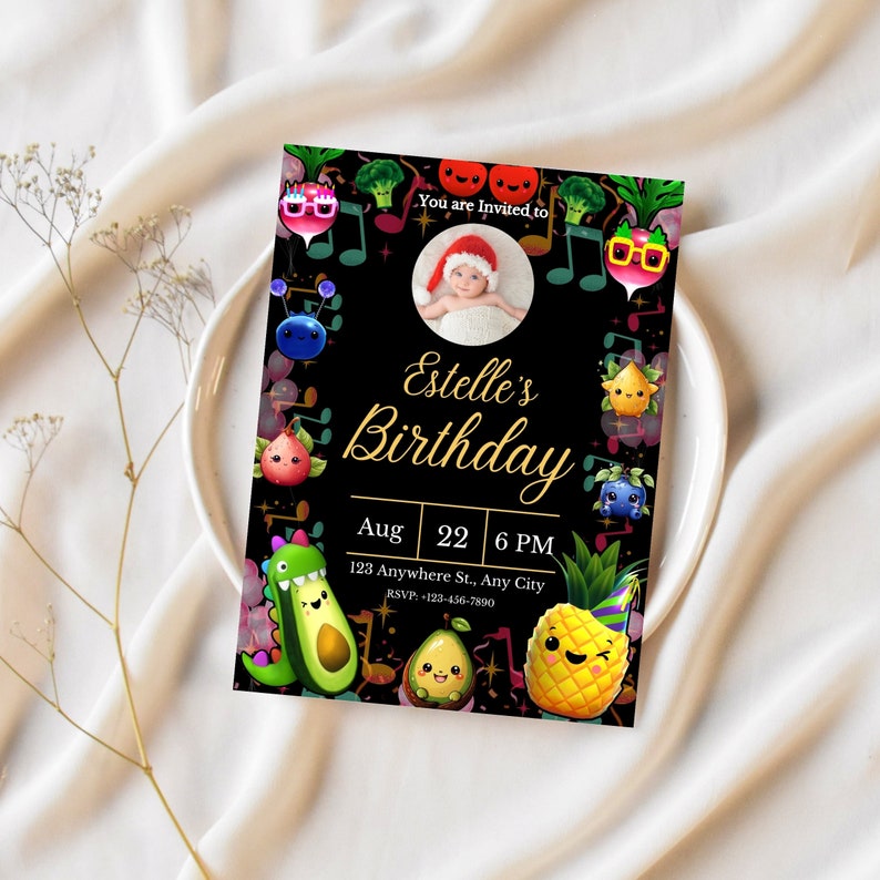 Hey Bear Sensory Invitation With Photo Insert Dancing Fruit Party Kids ...