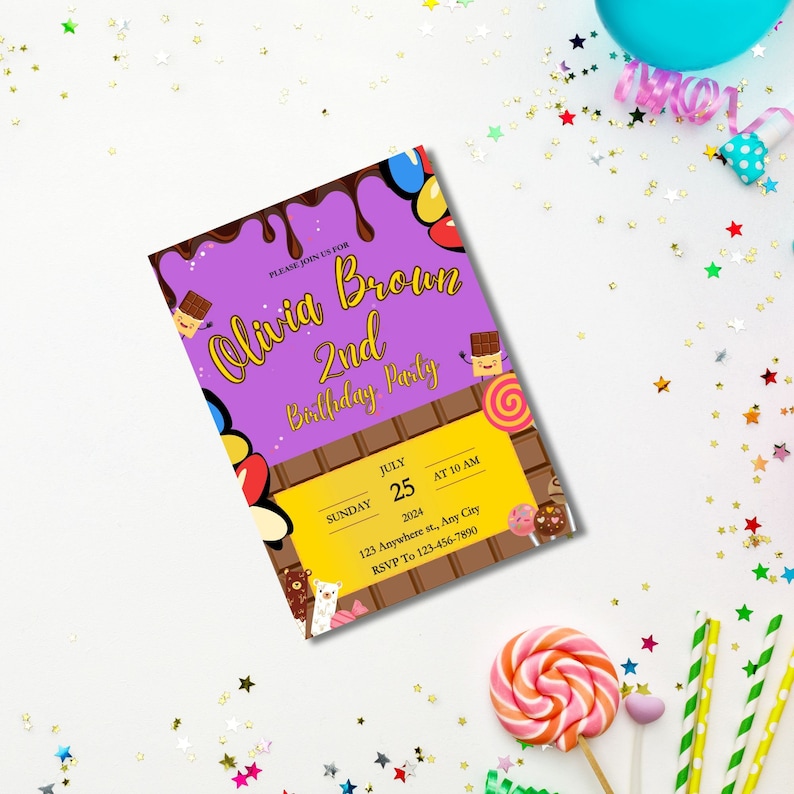 Chocolate Factory Party Invitation Editable Invite for Kids Golden ...