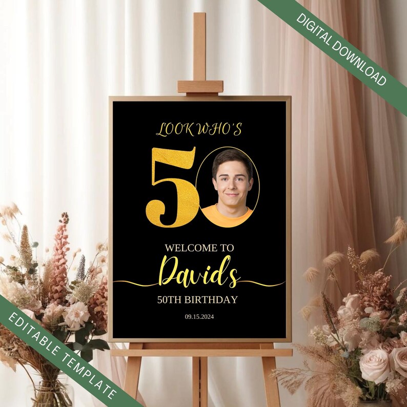 Look Who's 50th Poster With Photo 50th Welcome Sign Modern 50th Welcome ...