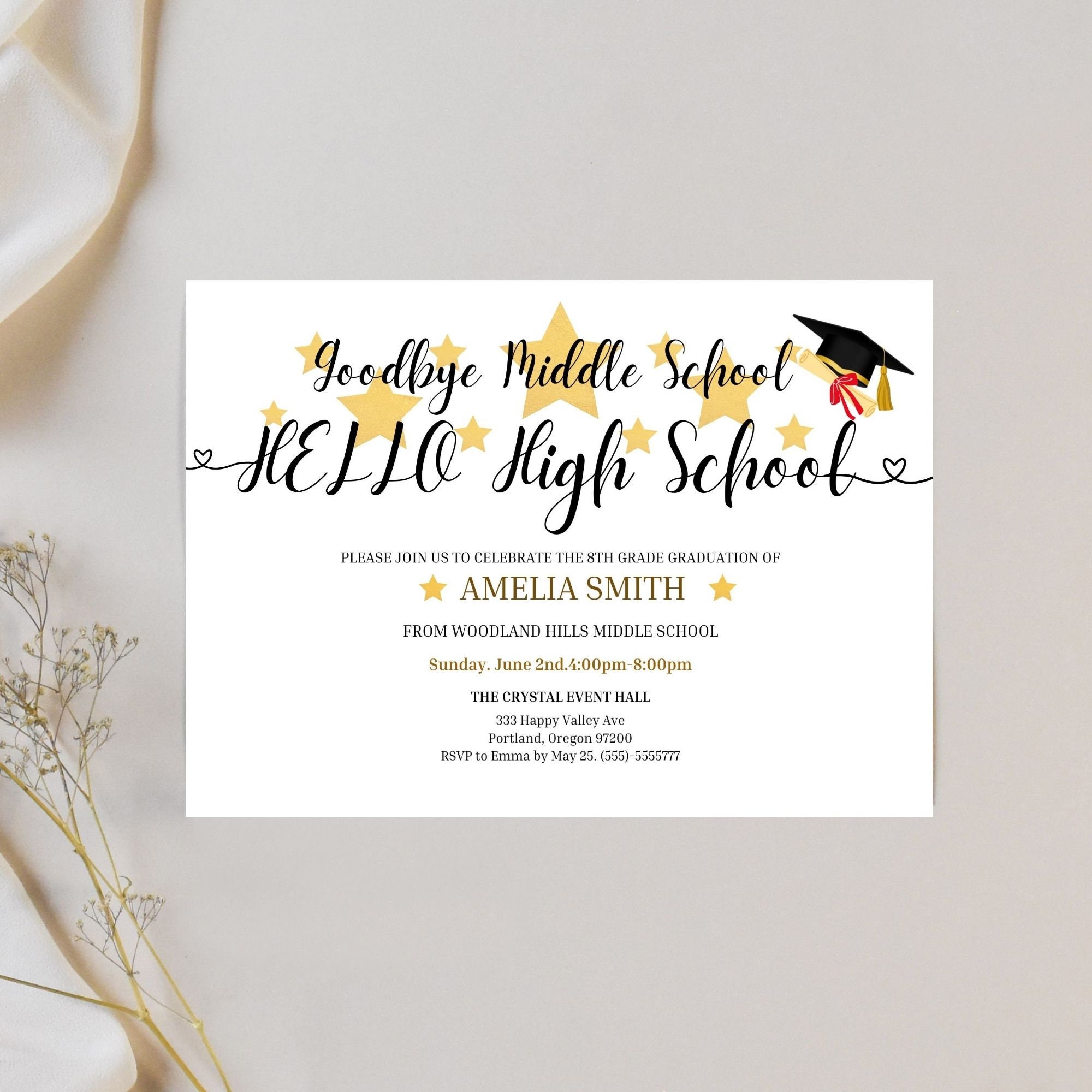 8th Grade Grad Middle School Graduation Invitation Goodbye Middle ...