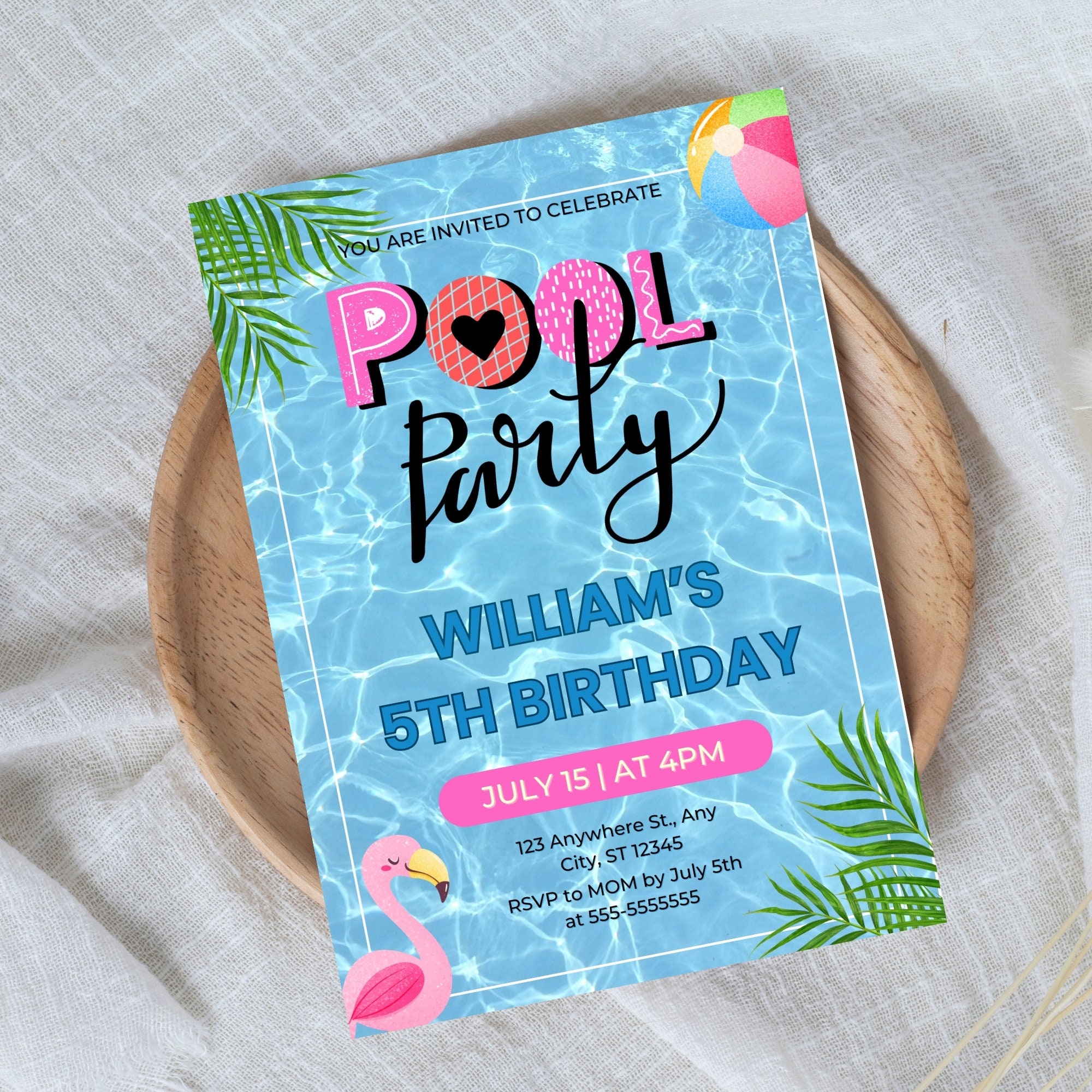 Pool Party Birthday Self Editable Pool Party Invite Summer Birthday ...