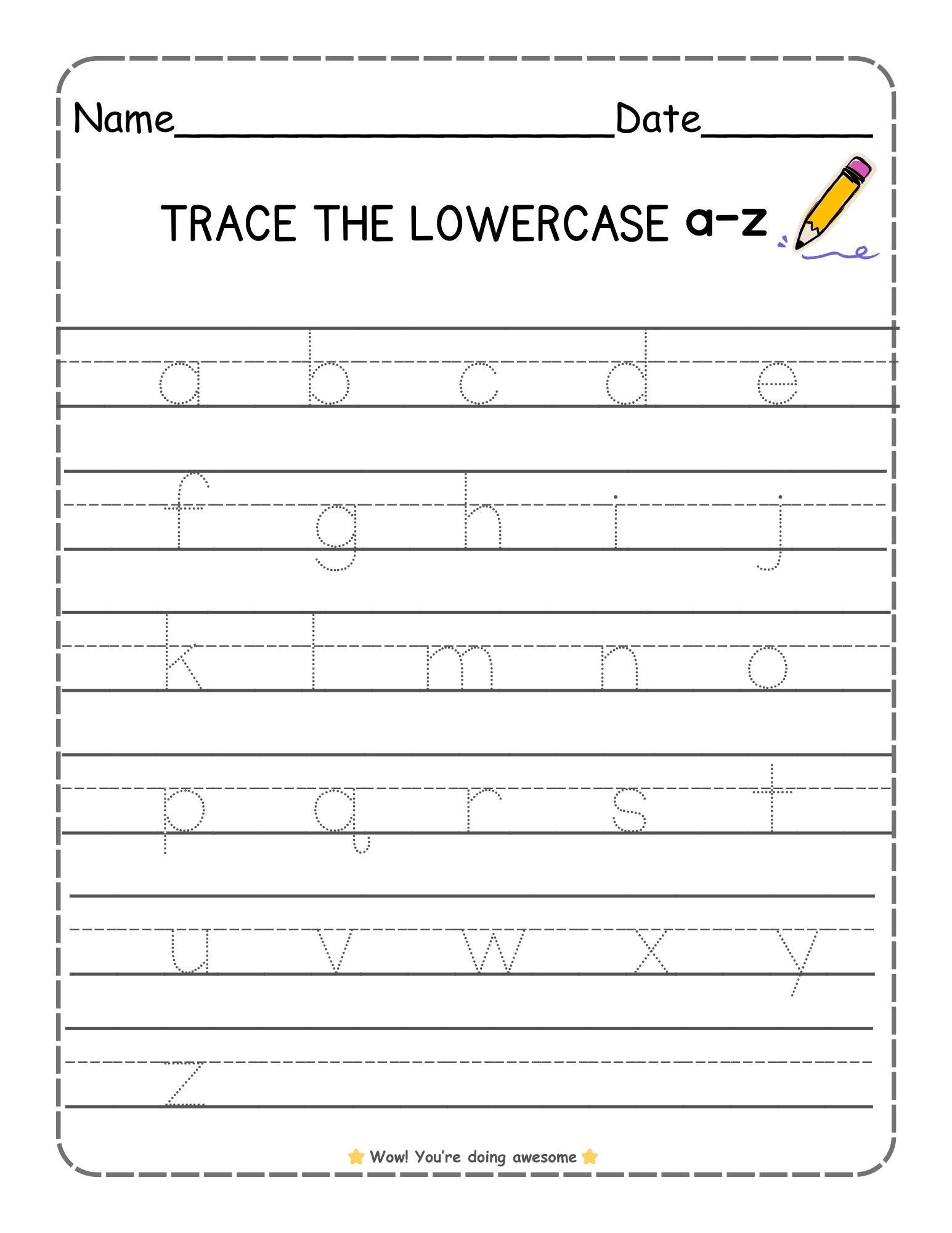Printable Trace the Alphabet Worksheets A-Z Uppercase Lowercase Letters ...