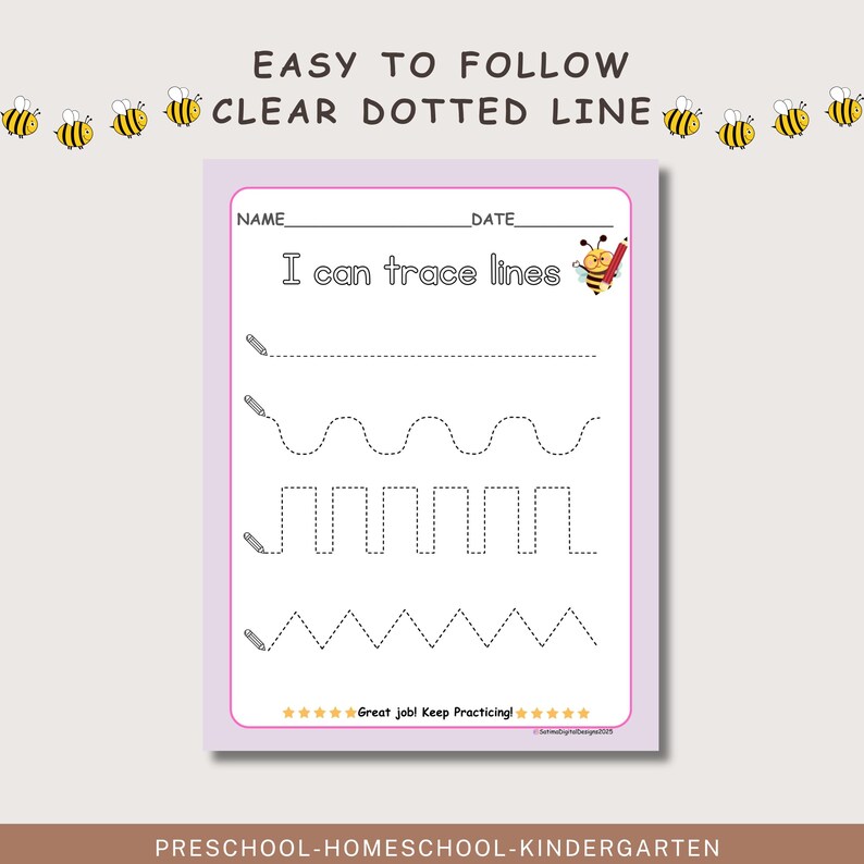 7-page Preschool Line Tracing Worksheets, Line Trace Page Printable ...