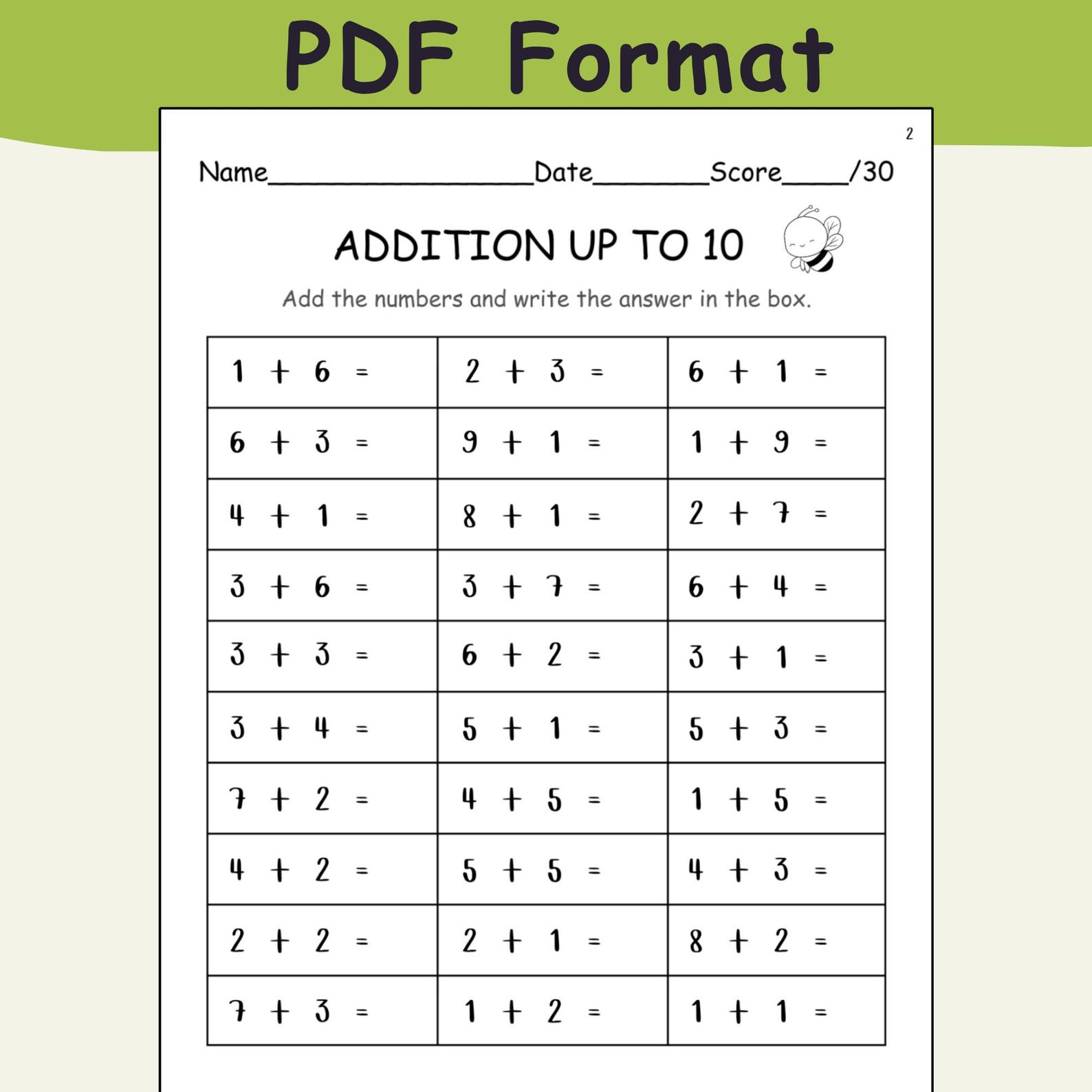 10 Printable Math Addition Worksheets-fill in the Blanks-single Digit ...