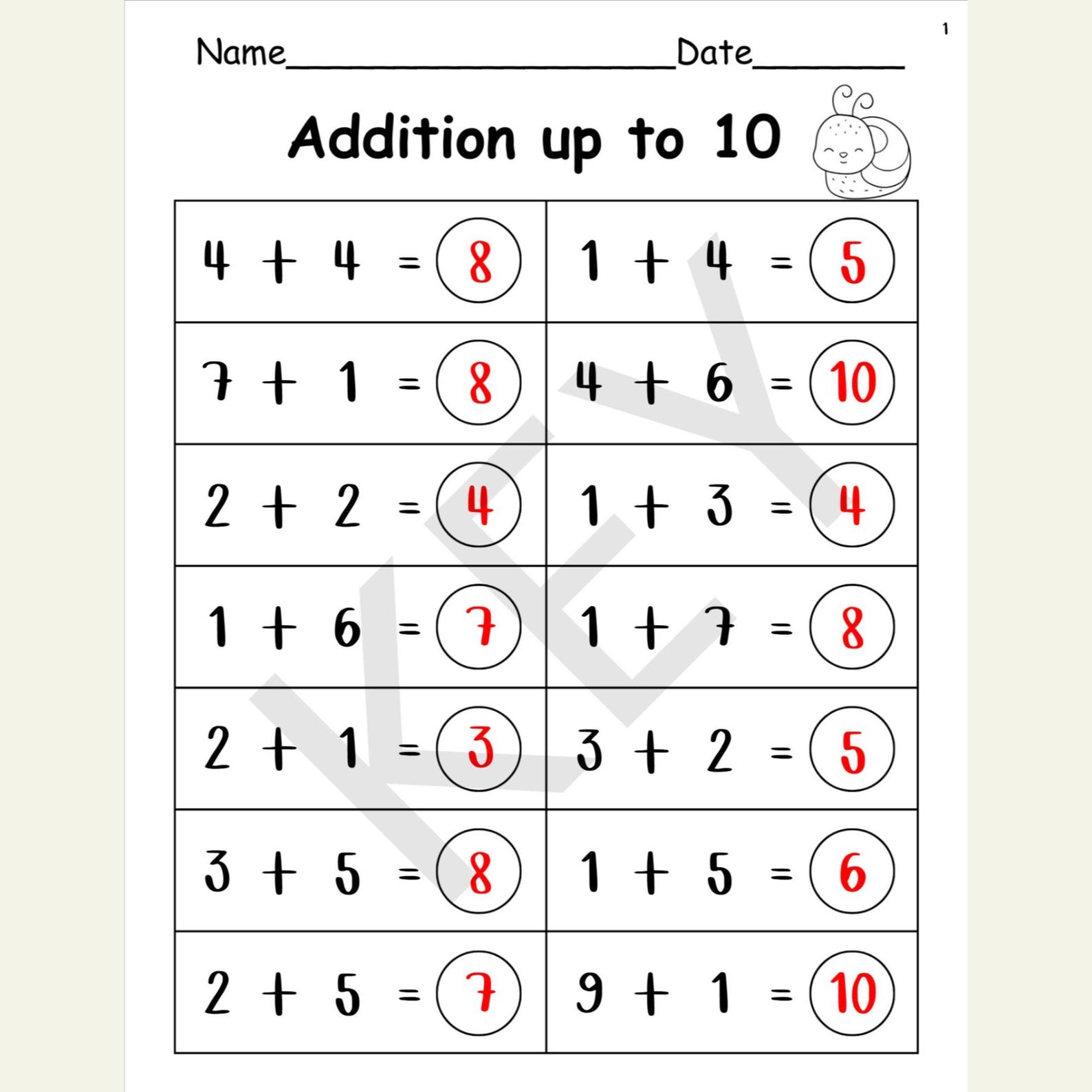 10 Printable Math Addition Worksheets-fill in the Blanks-single Digit ...