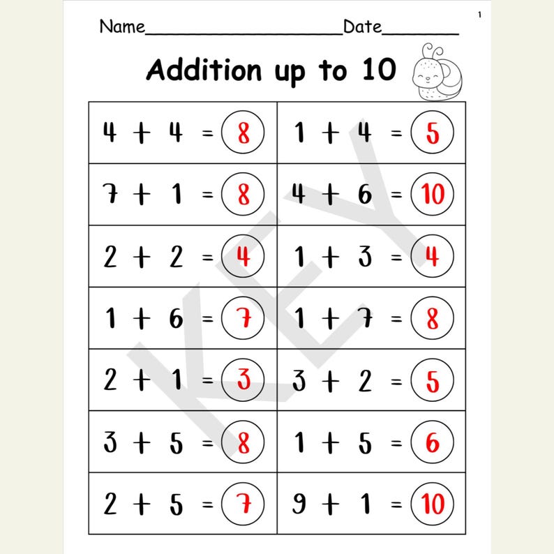 10 Printable Math Addition Worksheets-fill in the Blanks-single Digit ...