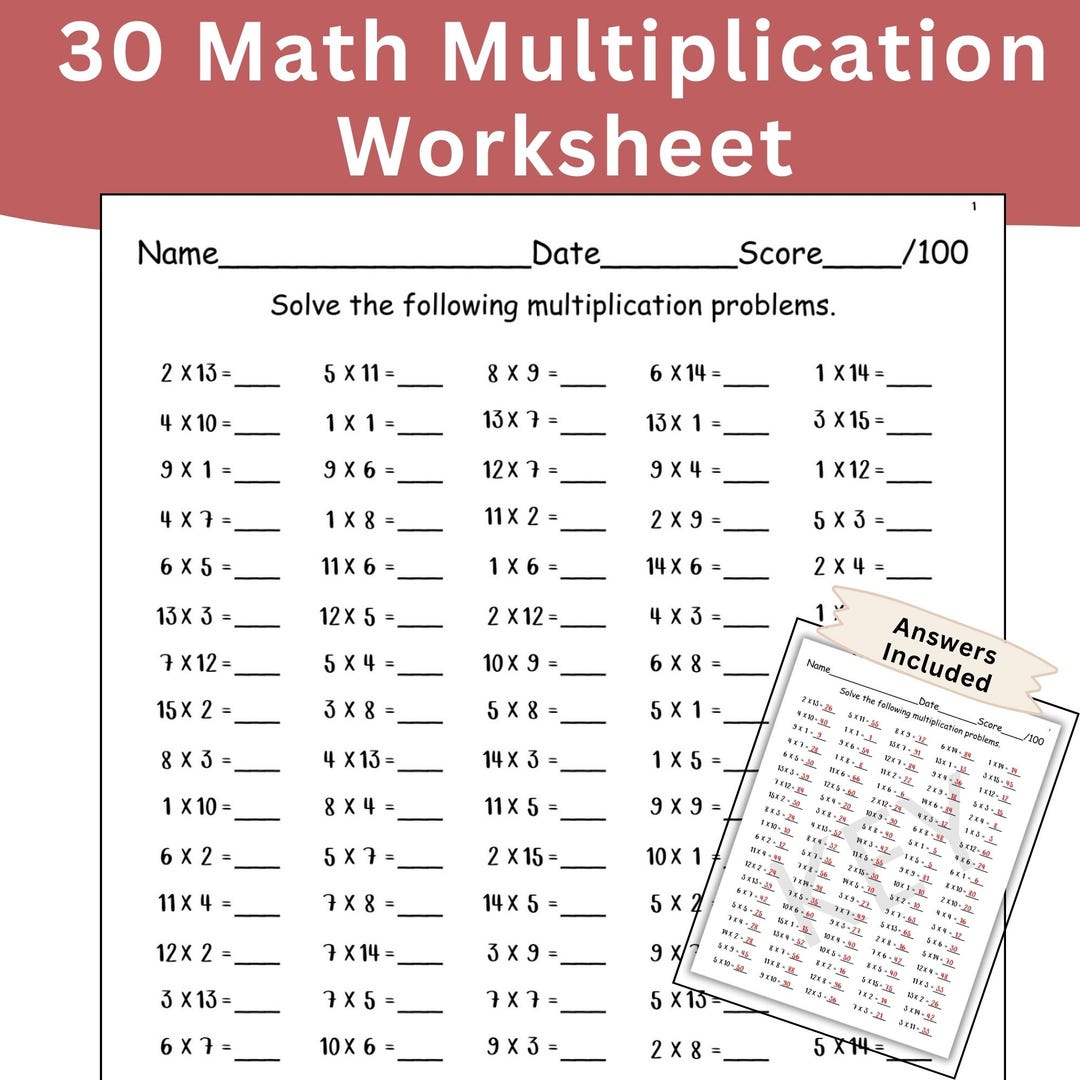 30 Printable Math Multiplication Worksheets for Kids - Fill in the ...