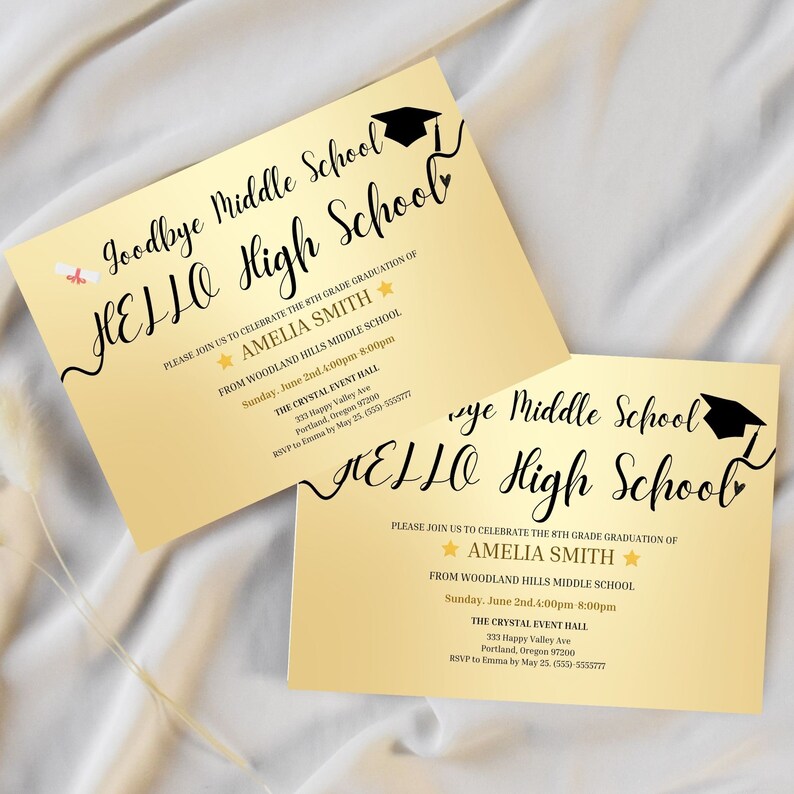 8th Grade Grad Middle School Graduation Invitation Goodbye Middle ...