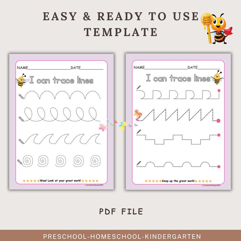 7-page Preschool Line Tracing Worksheets, Line Trace Page Printable ...