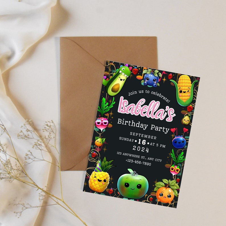Hey Bear Sensory Invitation Dancing Fruit Party Kids Birthday Invite ...