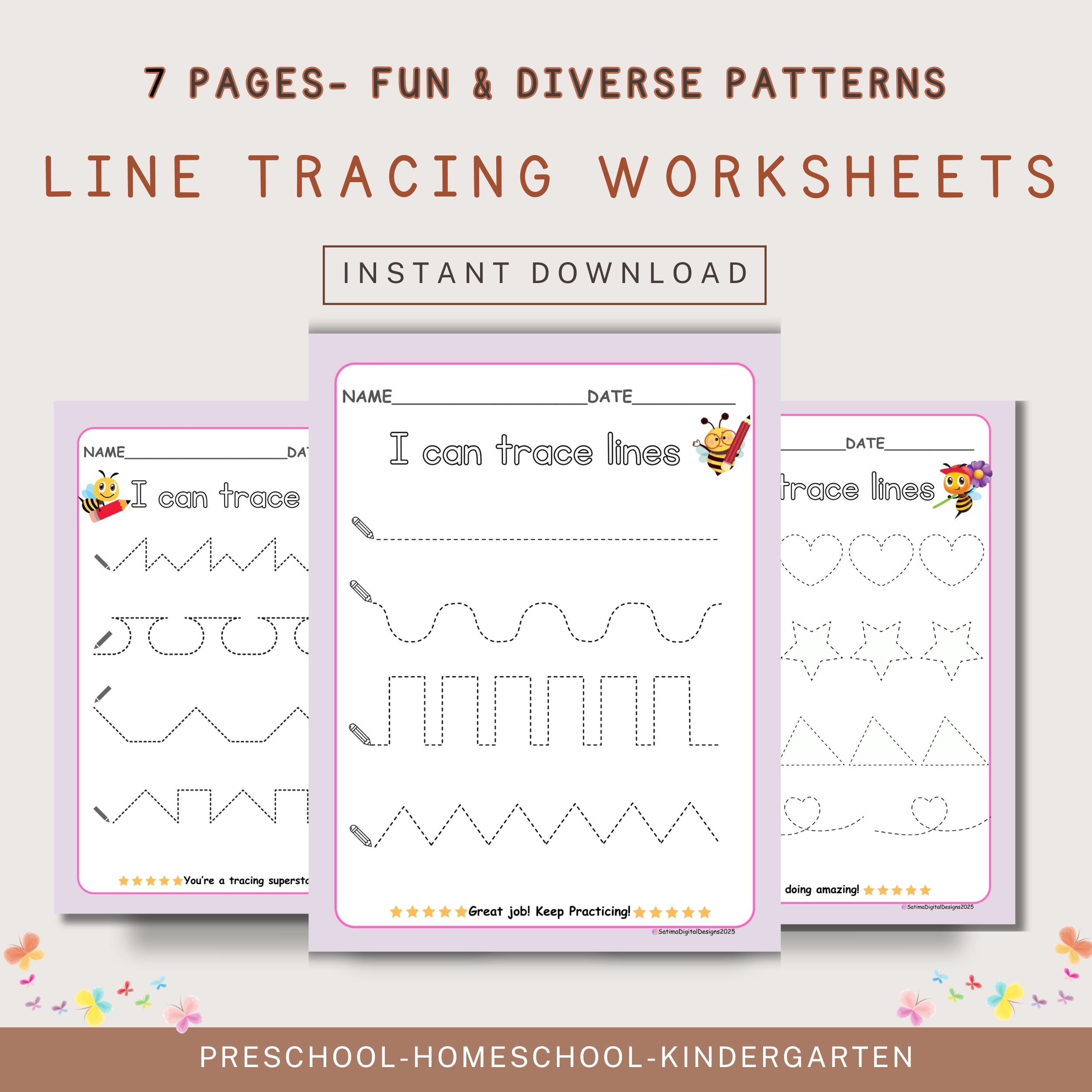 7-page Preschool Line Tracing Worksheets, Line Trace Page Printable ...