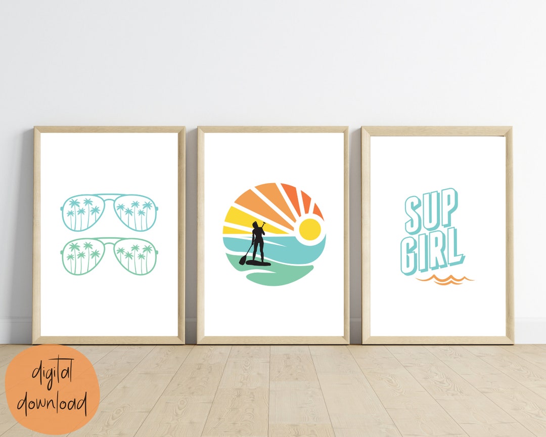 SUP Girl Wall Art, Teen Girl Surf Decor, Teen Beach Wall Art, Surf Girl ...
