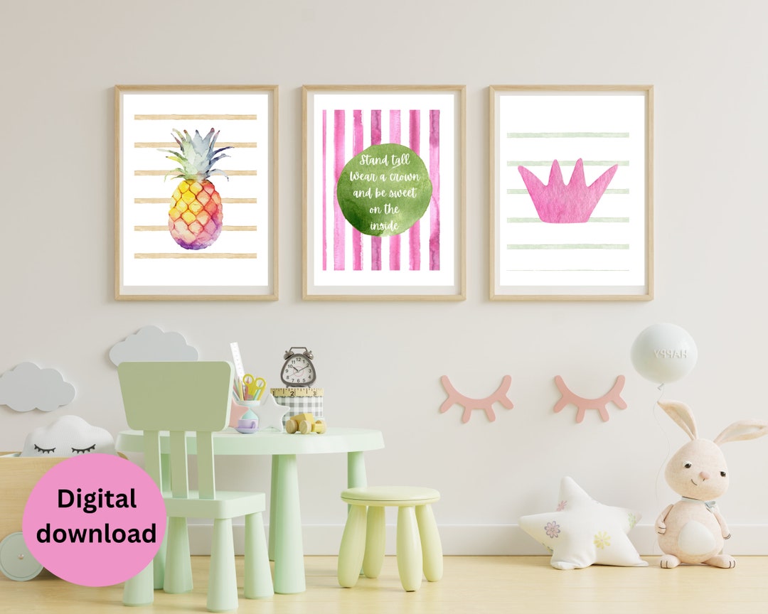 Watercolor Pineapple Wall Decor, Stand Tall, Girls Preppy Decor ...