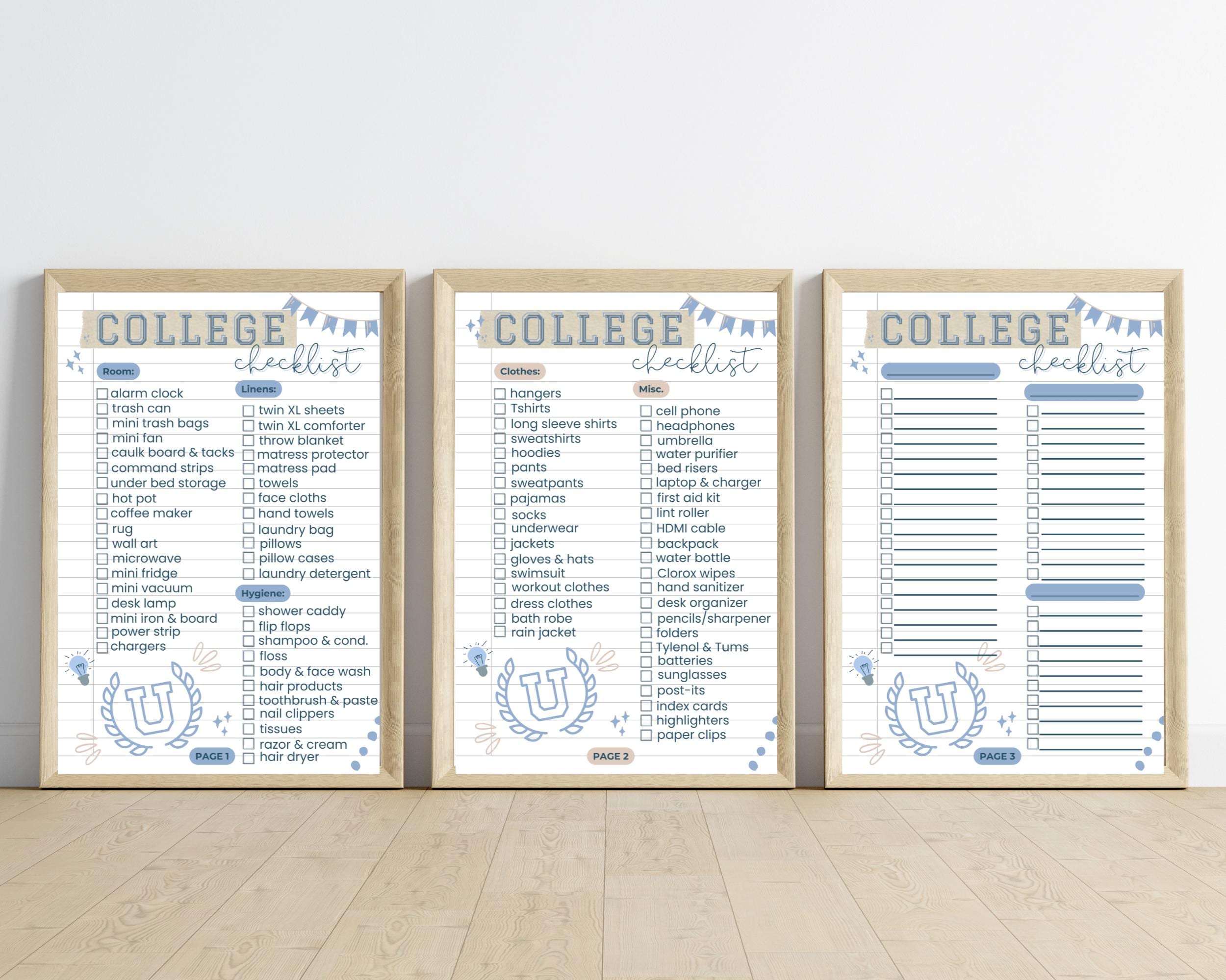 College Dorm Room Essentials Checklist, Dorm Checklist, College Move-in ...
