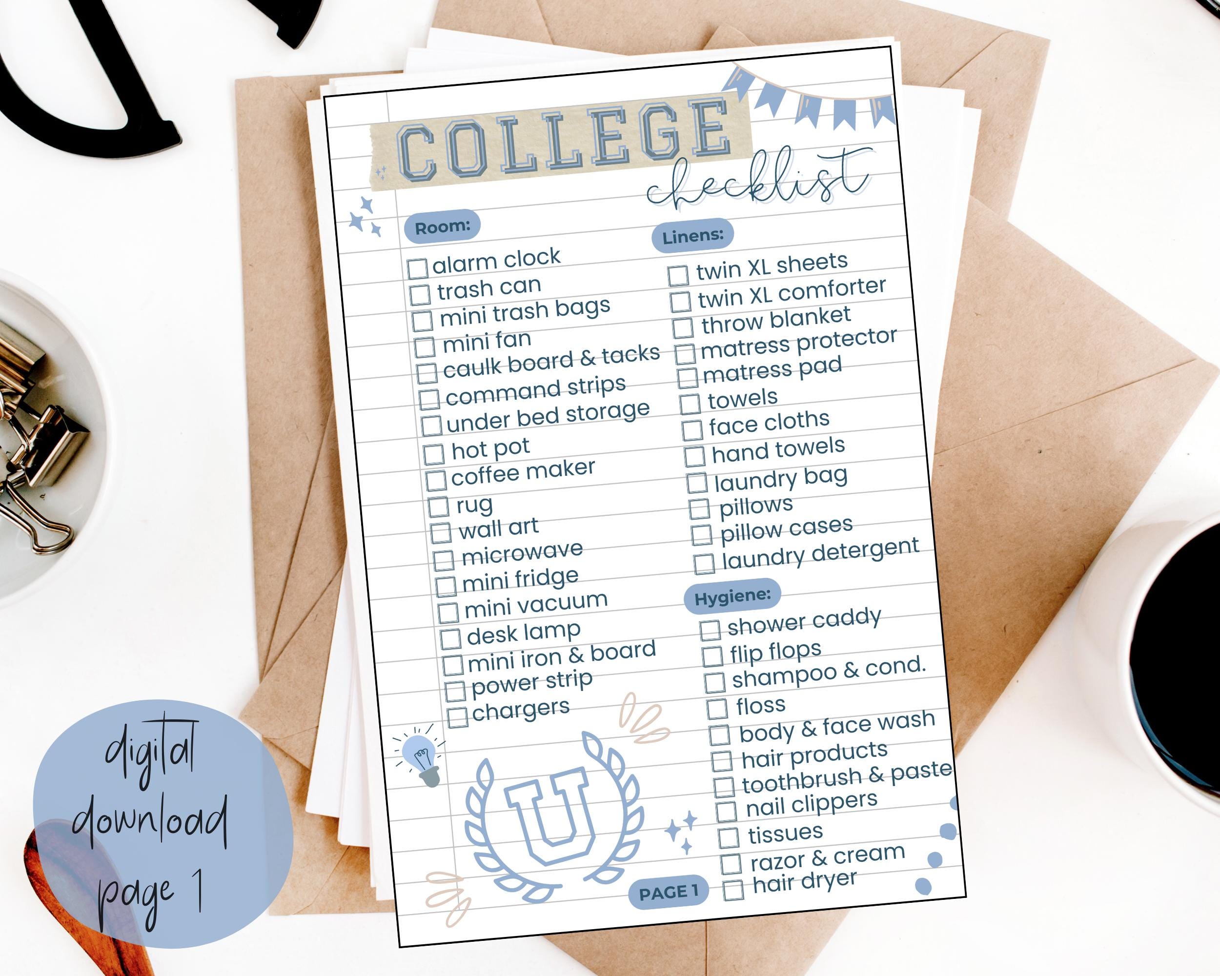 College Dorm Room Essentials Checklist, Dorm Checklist, College Move-in ...