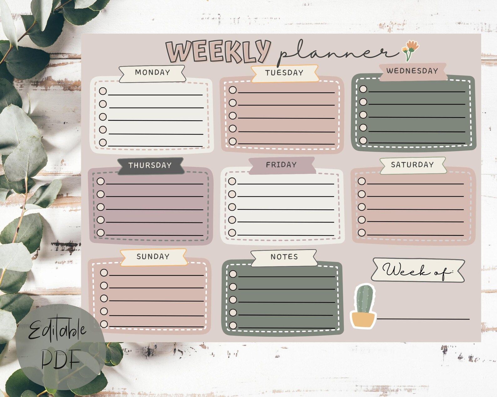 Editable Weekly Planner, Reusable Weekly Organizer, Customizable ...