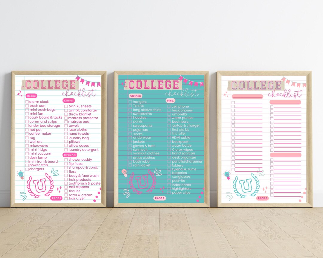 College Dorm Room Essentials Checklist, Dorm Checklist, College Move-in ...
