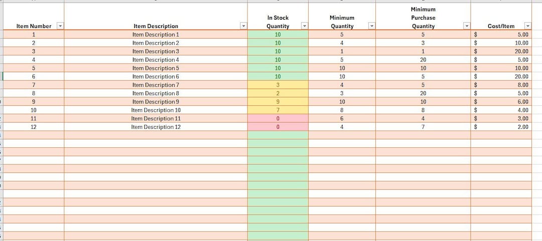 Inventory Template for Microsoft Excel - Etsy