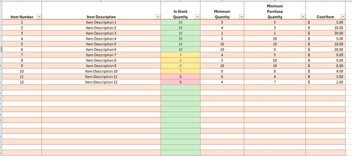 Inventory Template for Microsoft Excel - Etsy