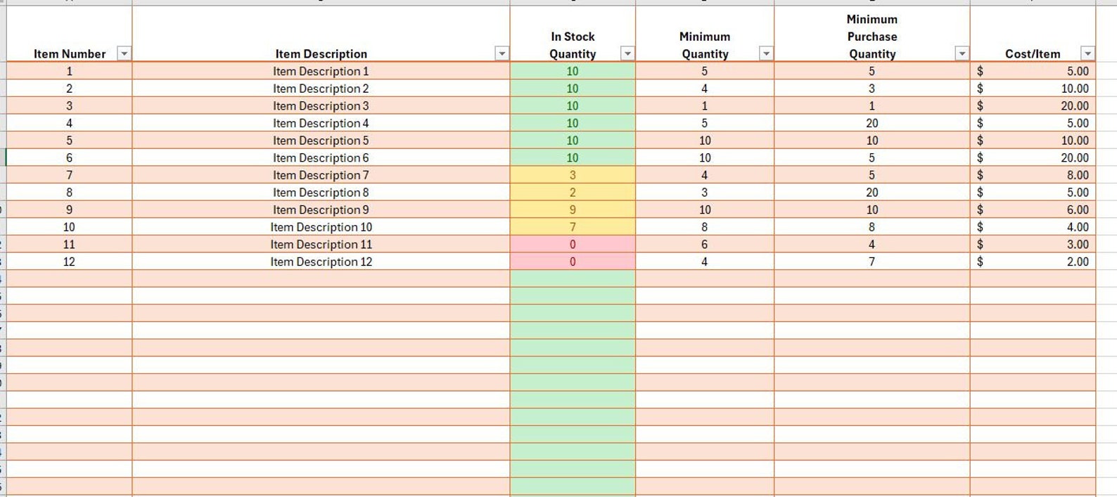 Inventory Template for Microsoft Excel - Etsy