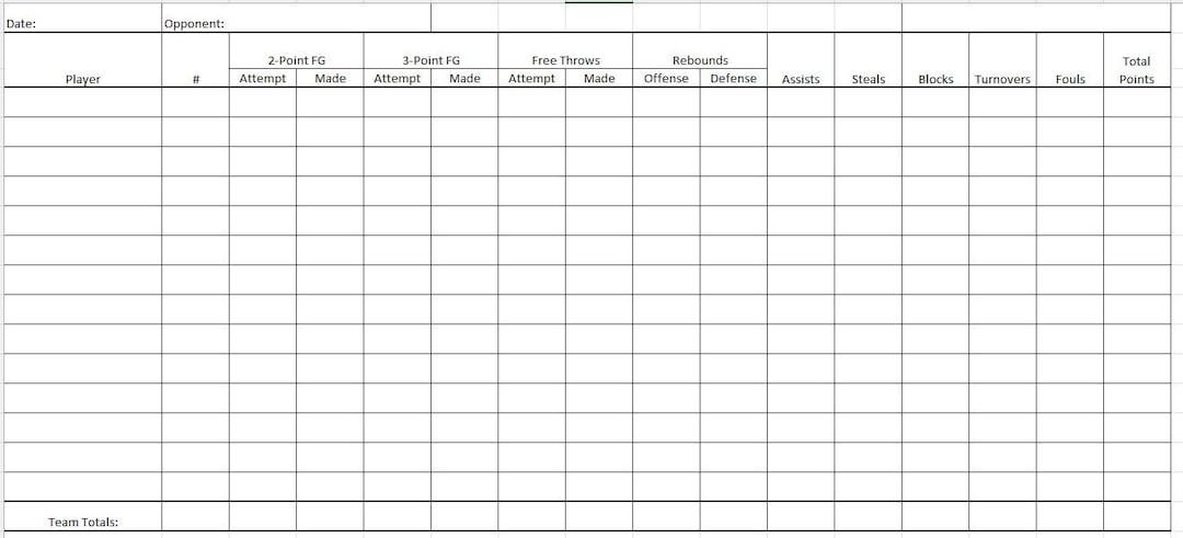 Printable Basketball Team Stats Excel Template - Instant Download - Etsy