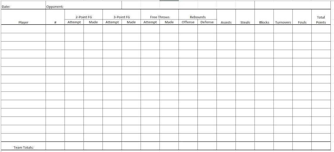 Printable Basketball Team Stats Excel Template - Instant Download - Etsy