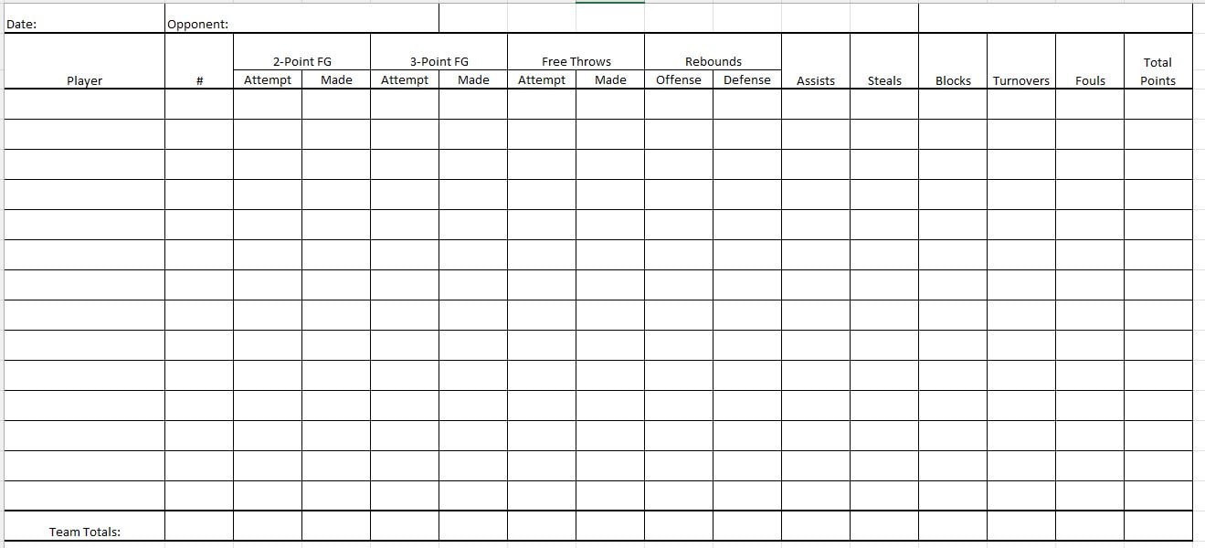 Printable Basketball Team Stats Excel Template - Instant Download - Etsy