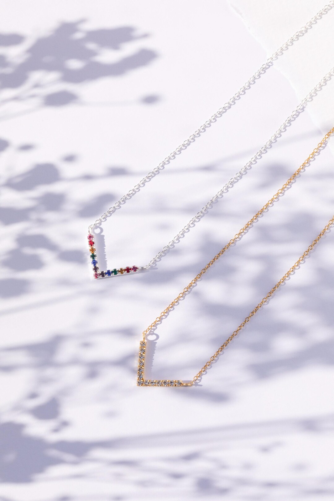 SILVER V Shaped CHAIN Necklace- Open Triangle Minimal Necklace, 18k ...