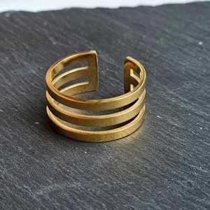 Unique Triple Band Gold Plated Ring - Adjustable Stainless Steel Open ...